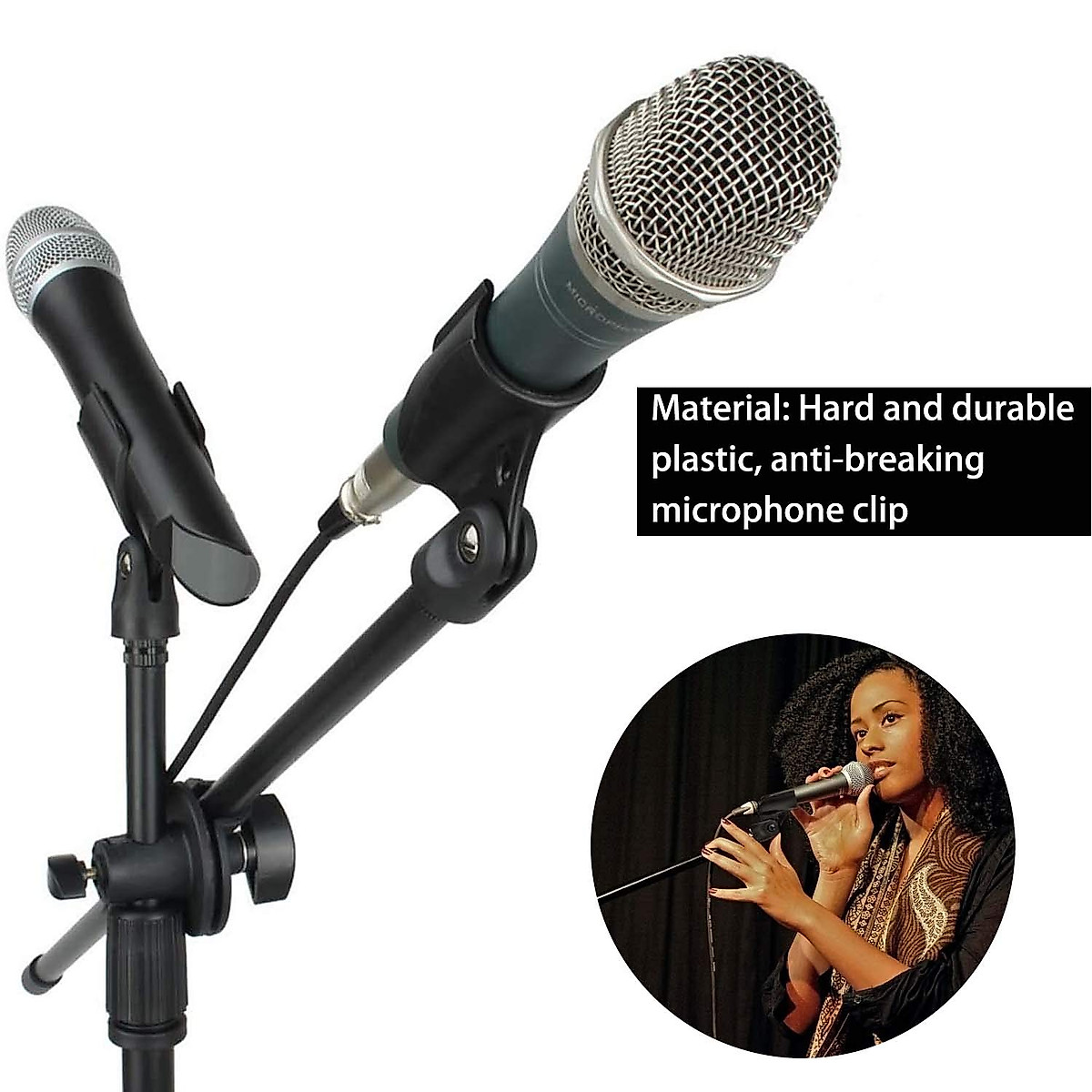 2 Pack Universal Microphone Clip Holder, Microphone Clips with 5/8" Male To 3/8" Female Nut Adapter, for Larger Handle Microphones(Comes with 2 Microphone Cover)