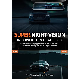 WOLFBOX Rear View Mirror Camera:Mirror Dash Cam Front and Rear 4K+2.5K for Car with 12" Full Touch Screen, Waterproof Backup WDR Camera, Night Vision, G-Sensor, Parking Assist,Free 64GB Card & GPS