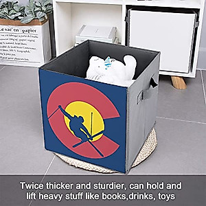Colorado Flag Skiing Ski Storage Bins Cubes Foldable Fabric Organizers with Handles Clothes Bag Book Box Toys Basket for Shelves Closet 10.6"
