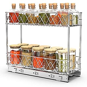 LYNNON 2 Tier Pull Out Cabinet Organizer Heavy Duty Pull Out Cabinet Drawer Sliding Cabinet Organizer Pull Out Shelves for Pantry, Kitchen, Bathroom,(7''Wx21''Dx17.3''H) - Chrome