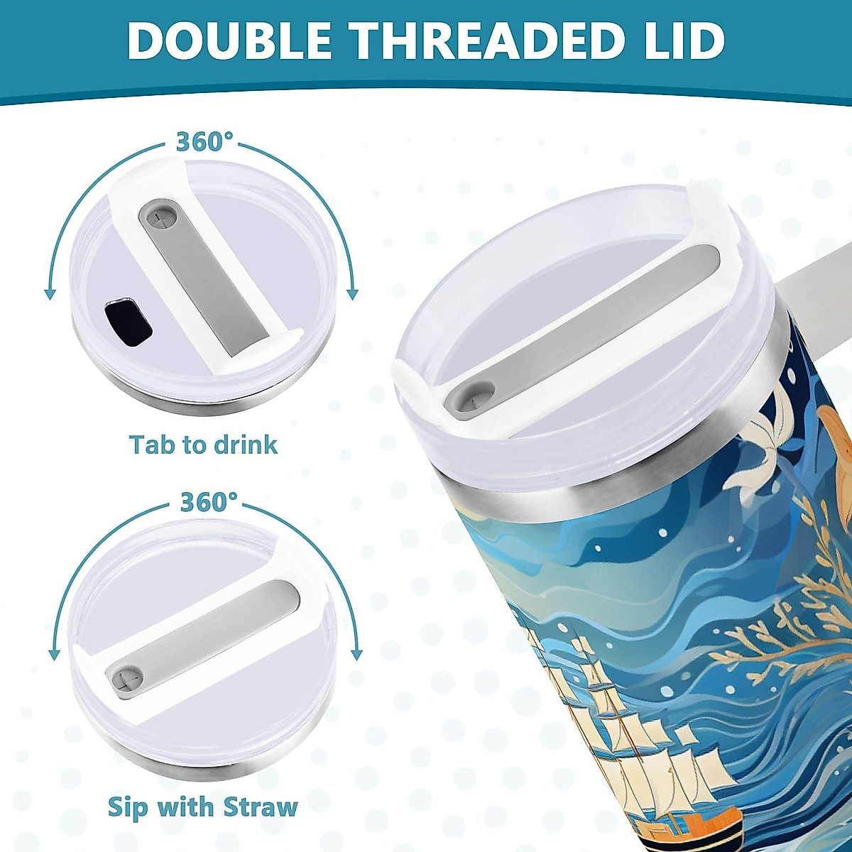 ARGTILDN 40 oz Tumbler Sea Sailboat Underwater World Insulated Travel Mug with Handle and Straw Lid Stainless Steel Vacuum Coffee Cup Tea Beverage Container Water Bottles for Car Sports office