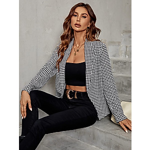 WDIRARA Women's Plus Size Houndstooth Print Long Puff Sleeve Open Front Jacket Blazer Multicoloured L