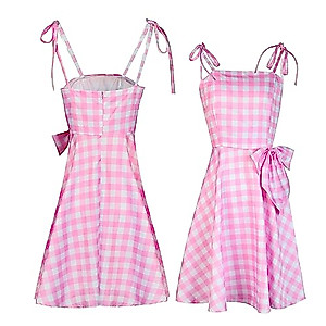 Lyxaof 4pcs Pink Costume Dress for Girls 2023 Movie Doll Cosplay Set Halloween Kids Costume with Shell Necklace for Birthday