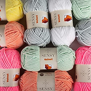 Sensy Velvet Yarn for Crocheting, Baby Blanket Yarn, Chenille Yarn, Amigurumi Yarn, 3.5 oz, 132 Yards, Gauge 5 Bulky (Salmon)