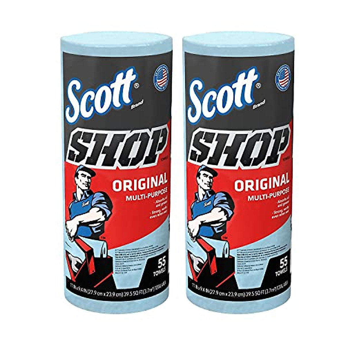 75130 Scott Single Rolls Blue Shop Towels Disposable 55 Sheets Pack 110 Total Paper Towels (2 PACK BUNDLE) Professional DIY Oil Absorbent Wipes 39.5 Sq Feet a Roll