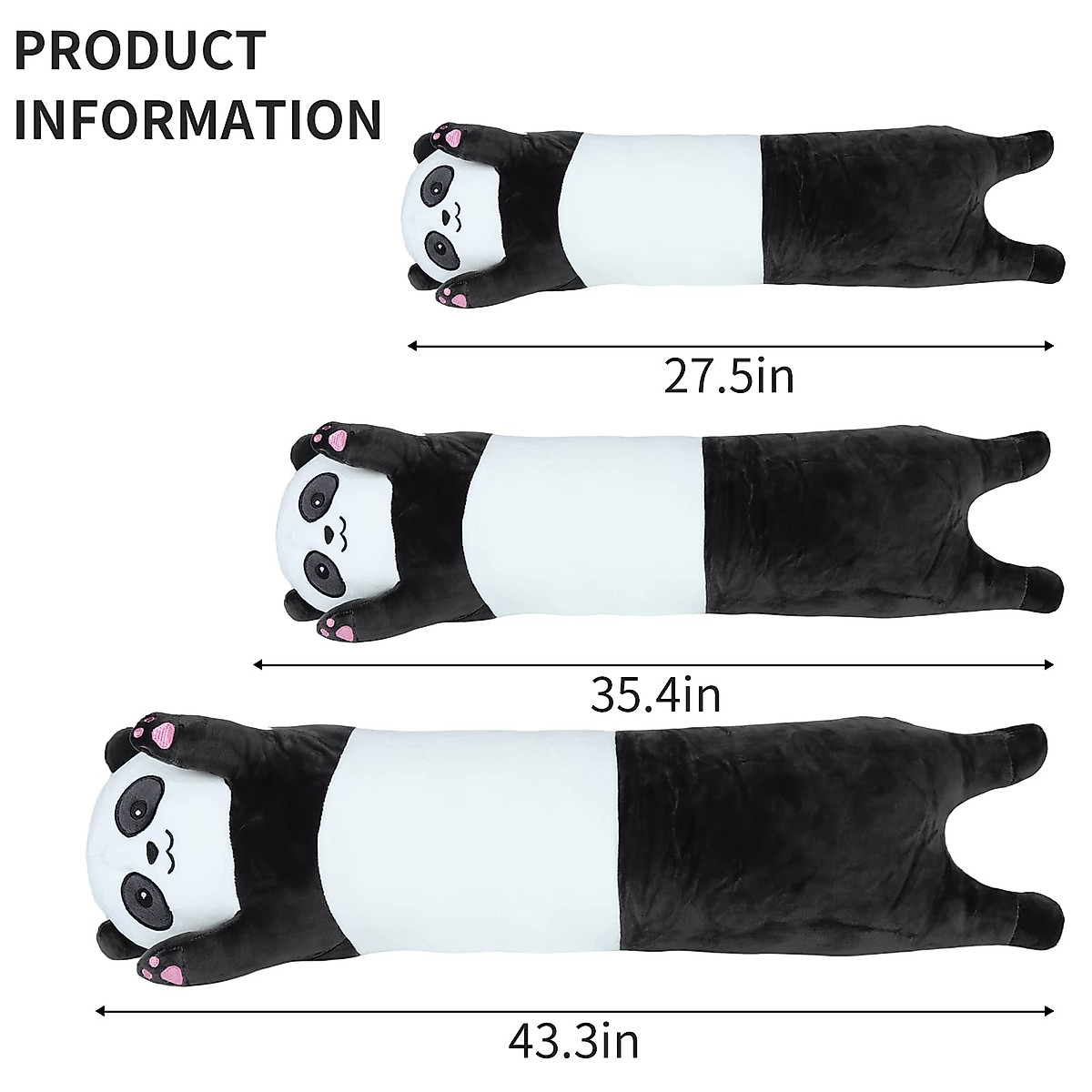 ROPELOK Panda Plush Body Throw Pillow, 43.3" Long Panda Stuffed Animal Pillow, Kawaii Soft Panda Plush Toy for Kids Children Xmas Birthday Gifts