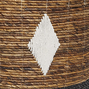 Deco 79 Banana Leaf Handmade Diamond Detail Storage Basket with Handles, Set of 2 17", 16"H, Brown