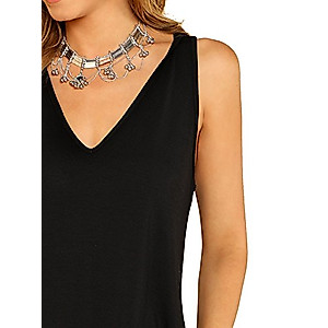 Verdusa Women's Basic V Neck Longline Dolphin Hem Loose Tunic Tank Top Black S