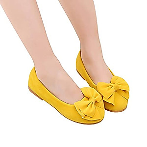 Lykmera Baby Girls Dance Shoes Sandals Solid Girls Princess Sandals Bowknot Children Kids Single Dancing Shoes Party Shoes (Yellow, 9-9.5Years Big Kids)