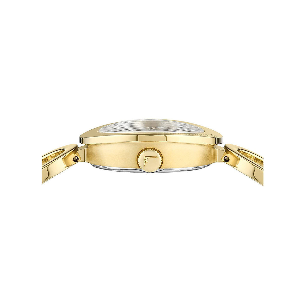 Ferragamo Gancino Collection Luxury Womens Watch Timepiece with a Gold Bracelet Featuring a Gold Case and White Dial