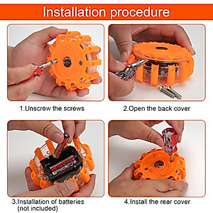 HEIGPAN GP903 LED Road Flares Safety Flashing Warning Lights, Magnetic Base Hook Carrying Bag 9 Flash Modes, for Car Truck Boat 3Pack(Batteries not Included) Orange