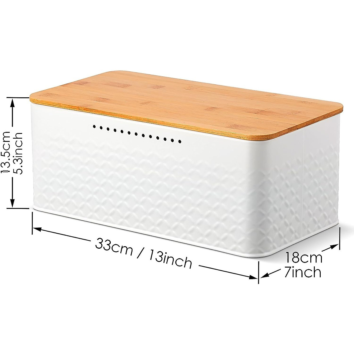 Widousy Bread Bin with Bamboo Lid, White Bread storage box – Bread Holder Bin for Kitchen Countertop Storage Organizer (White)