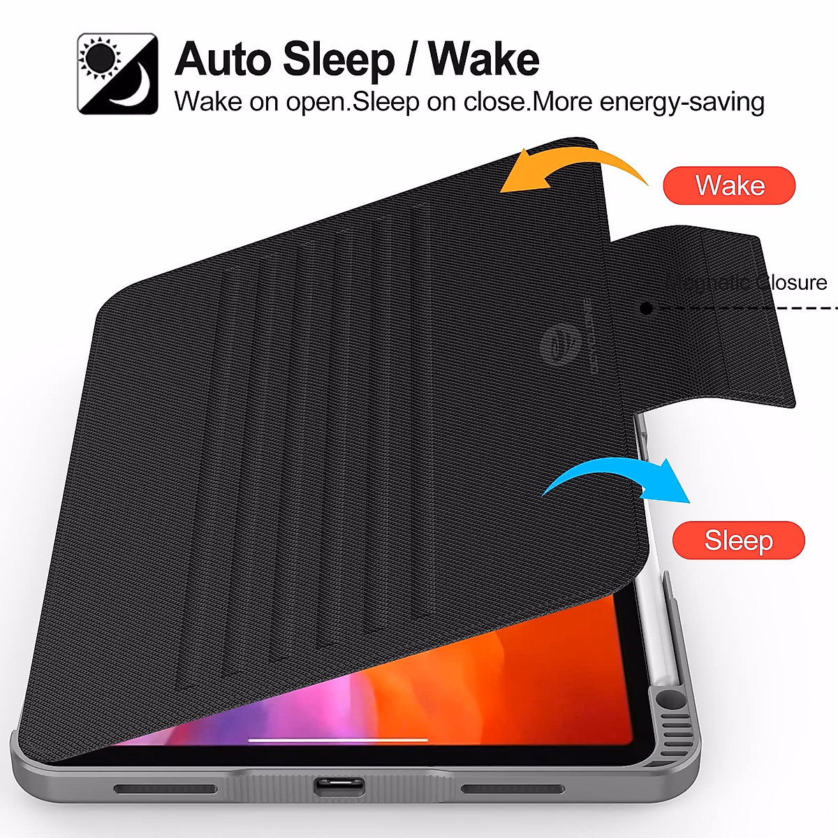 OCYCLONE iPad Pro 11 inch Case 4th/3rd/2nd/1st Gen 2022/2021/2020/2018, 6 Viewing Angles Magnetic Stand + Pencil Holder + Auto Wake/Sleep Protective Case for iPad Pro 11 inch, Black