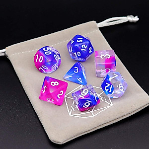 Haxtec DND Dice Set 7PCS Polyhedral D&D Dice for Roleplaying Dice Games as Dungeons and Dragons (Blue Pink Clear)