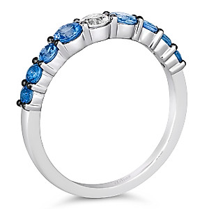 LE VIAN 1 Carat White and Blue Sapphire Classic Stackable Band Ring for Women in 14k White Gold Promise Anniversary Ring Size 7