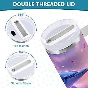 Slewiaeky Skinny Rose Flower 40 oz Tumbler with Handle Straw and Lid Dolphin Stainless Steel Vacuum Insulated Reusable Water Bottle Glasses Travel Mug Thermal Cup for Home Office Car