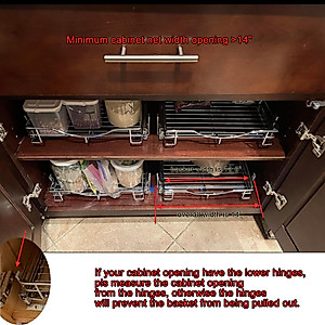 DINDON 1 Tier Pull Out Cabinet Organizer (14" W x 21" D) Heavy-Duty Metal Sliding Drawer Shelf, Slide Out Wire Basket for Kitchen Cabinets, Pantry, Bathroom, Chrome Finish…