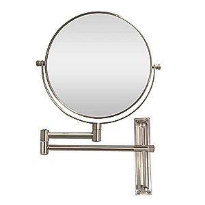 10 times magnification makeup mirror, wall-mounted makeup mirror can be moved up and down 8-inch bathroom double-sided mirror 360-degree rotation, 180-degree retractable folding brushed nickel