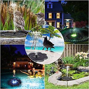 GAIZERL Solar Fountain, 2024 Upgrade Lucky Flower 3.5W Solar Bird Bath Water Fountain with Lights, and 2000mAh Battery, Solar Powered Hummingbird Fountain Pump with 7 Nozzles, 4 Fixed Pipes for Garden
