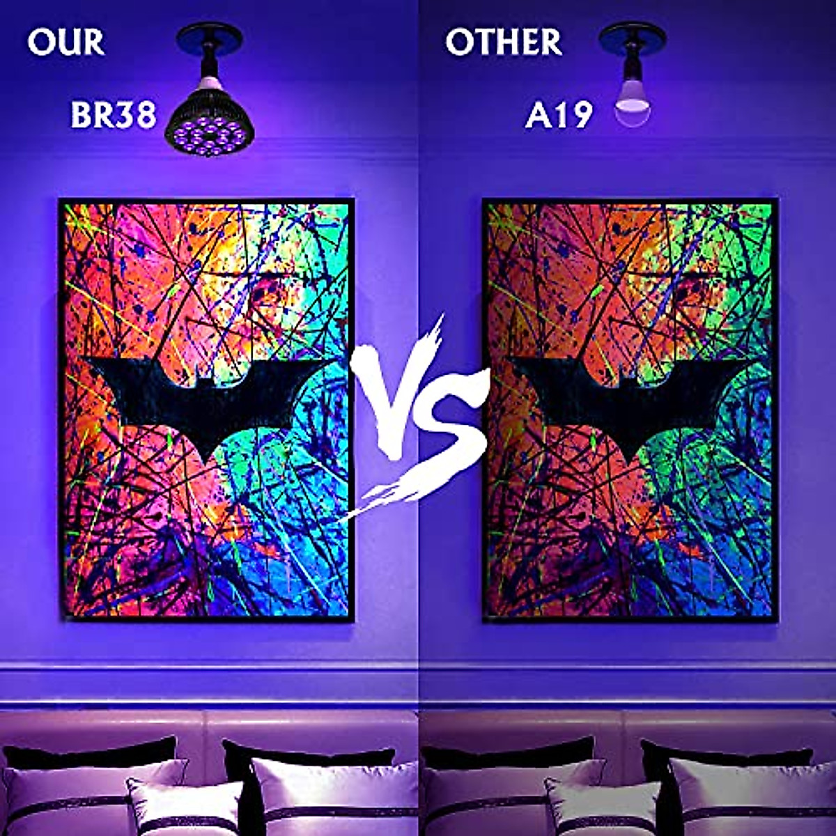 KINGBO Black Light Bulbs, 2 Pack 36W LED Blacklight Bulbs E26 PAR38 Glow in The Dark, UV Black Bulb 395nm LEDs for Blacklight Party, Fluorescent Art, Holiday Decorations, Acrylic Pouring Light