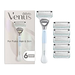 Gillette Venus Intimate Grooming Razors for Women, 1 Venus Razor Bikini Trimmer, 6 Razor Blade Refills