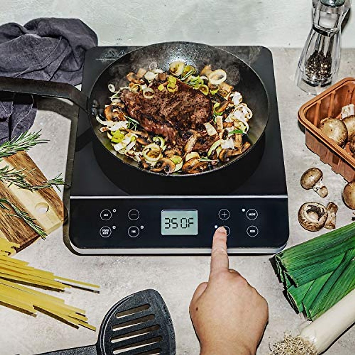 Crux Countertop Induction Burner, Portable Electric Hot Plate, Smart Touch LCD Display, Hassle-Free Temperature Control and Adjustable Timer with Auto Shut Off, Black, one size