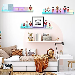 Yerliker 8 Pack Nail Polish Rack Wall Mounted Iridescent Shelf Rainbow Acrylic Organizer Floating Shelves Book Display for Space Save Room Bedroom Living Bathroom