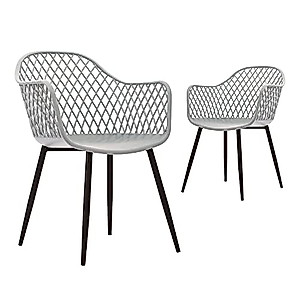 CangLong Modern Metal Legs Easily Assemble Mid Century Molded Plastic Shell Arm Hollow Out Chair for Living, Bedroom, Kitchen, Dining, Waiting Room, Set of 2,Grey