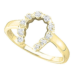 Dazzlingrock Collection 10kt Yellow Gold Womens Round Diamond Two-tone Simple Lucky Horseshoe Ring 1/20 ctw, Size 9.5