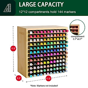 MinBoo Marker Organizer for 144 Markers, Bamboo Art Supply Storage Organizer Rack, Art Markers Pens Colored Pencils Paint Brushes Stationary Organizer Holder for Home Classroom Office Desk Decor