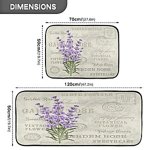 ALAZA Lavender Blossom Flower Non Slip Kitchen Floor Mat Set of 2 Piece Kitchen Rug 47 x 20 inches + 28 x 20 inches for Entryway Hallway Bathroom Living Roo