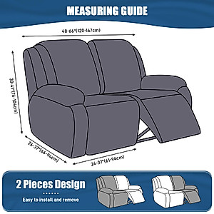 TAOCOCO Recliner Loveseat Slipcover, 2 Pieces Polyester Fabric Stretch Sofa Covers for 2 Seat Reclining Couch, Soft Washable Furniture Protector with Pockets (2 Seat, Dark Gray)