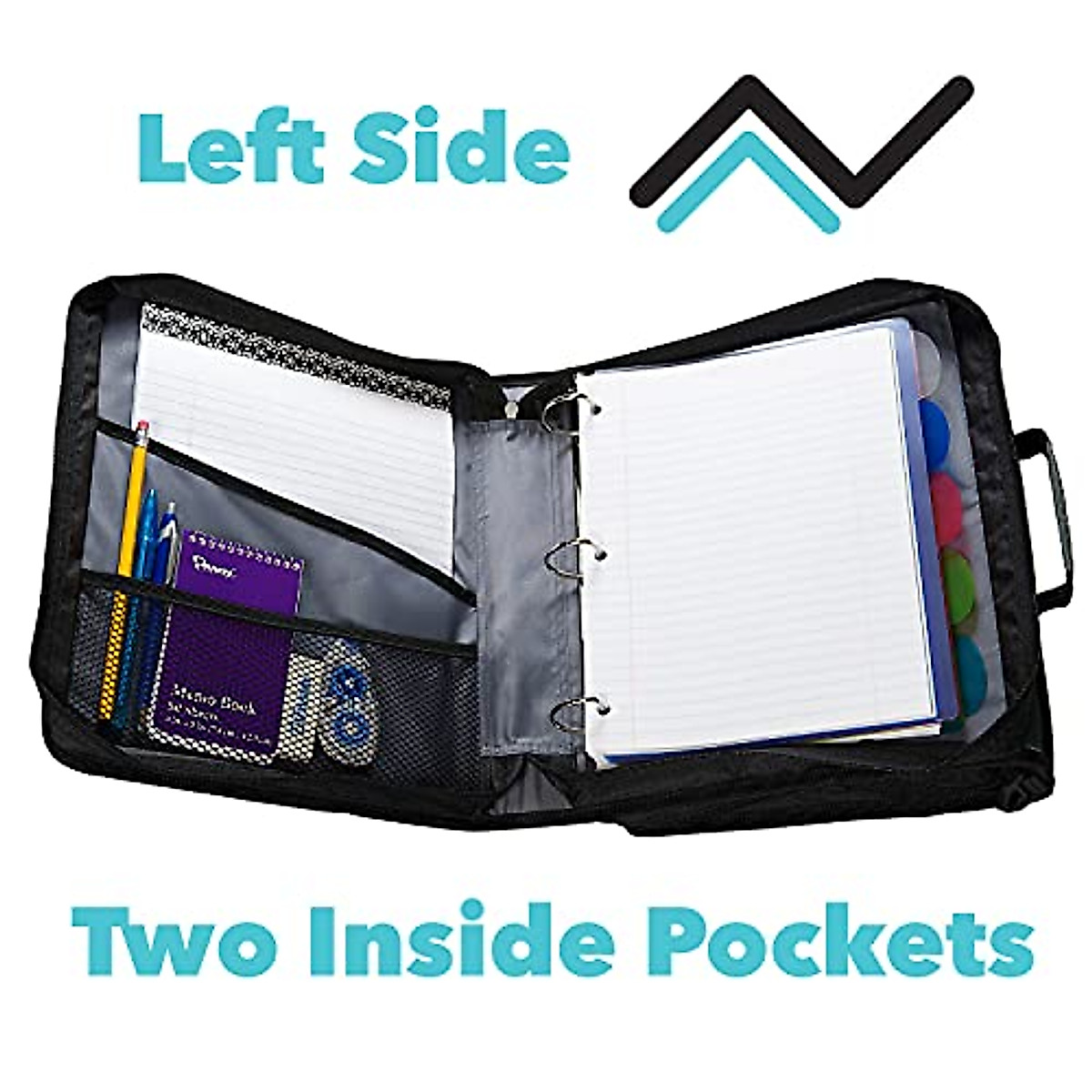 Case-it The Z Shape Zipper Binder - Two Binders in One - Double Sided 1.5 Inch D-Ring - Multiple Pockets - 500 Page Capacity - Comes with Shoulder Strap, Black Z-176