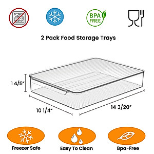 vacane Stackable Freezer Organizer, Clear Produce Saver Sliced Cheese Container with Lids, Freezer Storage Containers Food Storage Tray for Fruits, Vegetables, Meat