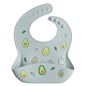 Loulou Lollipop Soft, Waterproof Silicone Feeding Bib for Babies and Toddlers 3 to 36 Months, Easy to Clean, Adjustable Fit and Catch-All Pouch - Avocado