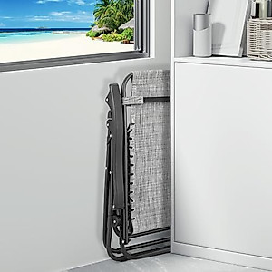 Magshion Zero Gravity Lounge Chairs Set of 2, Outdoor Foldable Patio Reclining Chair with Side Tray, Adjustable Anti-Gravity Recliners with Headrest, Folding Lounger for Lawn Camping Beach, Dark Grey