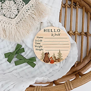 Personalized DIY Wood Birth Announcement Card Round for Newborn Baby I'm Here Wooden Plaque for Baby Name and Birth Detail (Style 3)