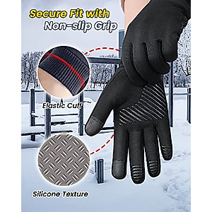 FEWTUR Winter Hiking Gloves for Men Women Cold Weather - Thermal Warm Gloves with Touchscreen Finger for Running Biking