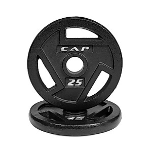 WF Athletic Supply Cast Iron 2-Inch Olympic Grip Plate for Strength Training, Muscle Toning, Weight Loss & CrossFit - Charcoal, 25LB, Set of 2