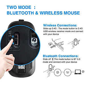 Wireless Bluetooth Mouse for Laptop,Rechargeable Mouse 2.4G USB Optical Wireless Mouse,LED Slim Dual Mode(Bluetooth 5.0 and 2.4G) Wireless Mouse for Laptop, PC, Mac OS,Android,Windows (Black)