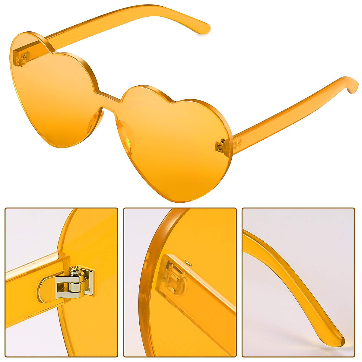Maxdot Heart Shape Sunglasses Rimless Transparent Heart Glasses Party Favors (Orange)