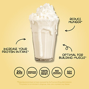 Clean Simple Eats Simply Vanilla Whey Protein Powder, Natural Sweetened and Cold-Processed Whey Protein Powder, 20 Grams of Protein (30 Servings)