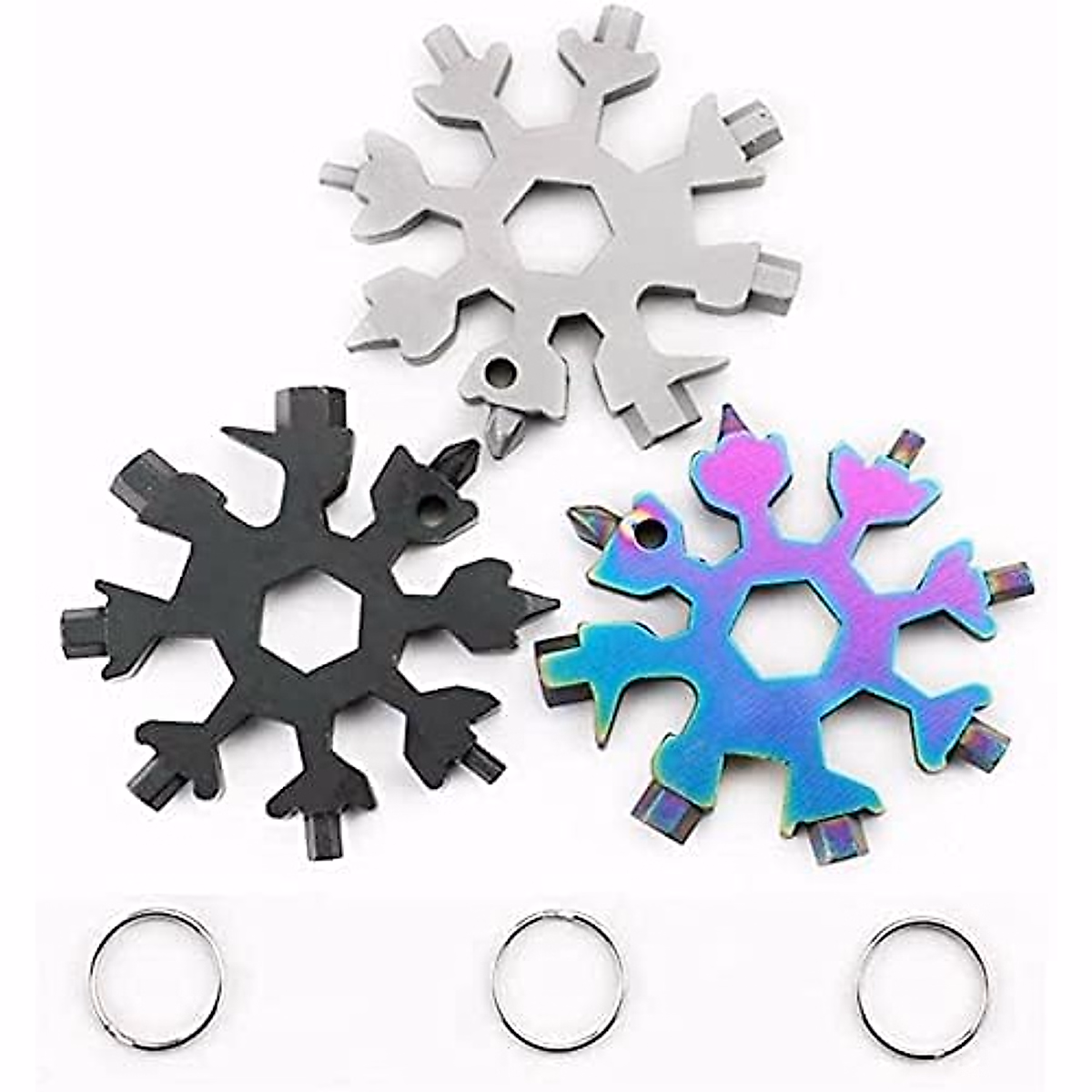 3 Pack 18-in-1 Snowflake Multi Tool, Stainless Steel Snowflake Multi-Tool Bottle Opener/Flat Phillips Screwdriver Kit/Wrench, 18 in 1 Stainless Multitool (Standard, Stainless)