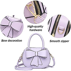 Girls Bowknot Handbag Purse Cute Leather Mini Shoulder Bag for Women Top-handle Totes Satchel (Pink)
