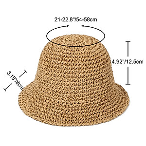 Rulala Fancy Womens Sun Hat Handmade Straw Bucket UV Protection Wide Brim Packable Travel Summer Cap for Beach UPF 50+(Khaki)