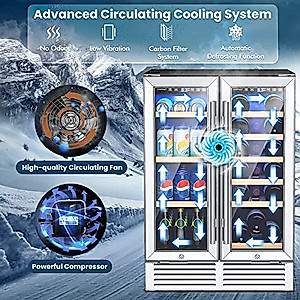 COSTWAY Wine and Beverage Refrigerator, 24 Inch Dual Zone Under Counter Wine Cooler w/Lock, 19 Bottles & 57 Cans Beverage Fridge Cooler, Built-In or Freestanding Beer Wine Fridge for Home Kitchen Bar