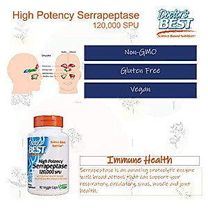 Doctor's Best High Potency Serrapeptase, Non-GMO, Gluten Free, Vegan, Supports Healthy Sinuses, 120,000 SPU, 90 Count