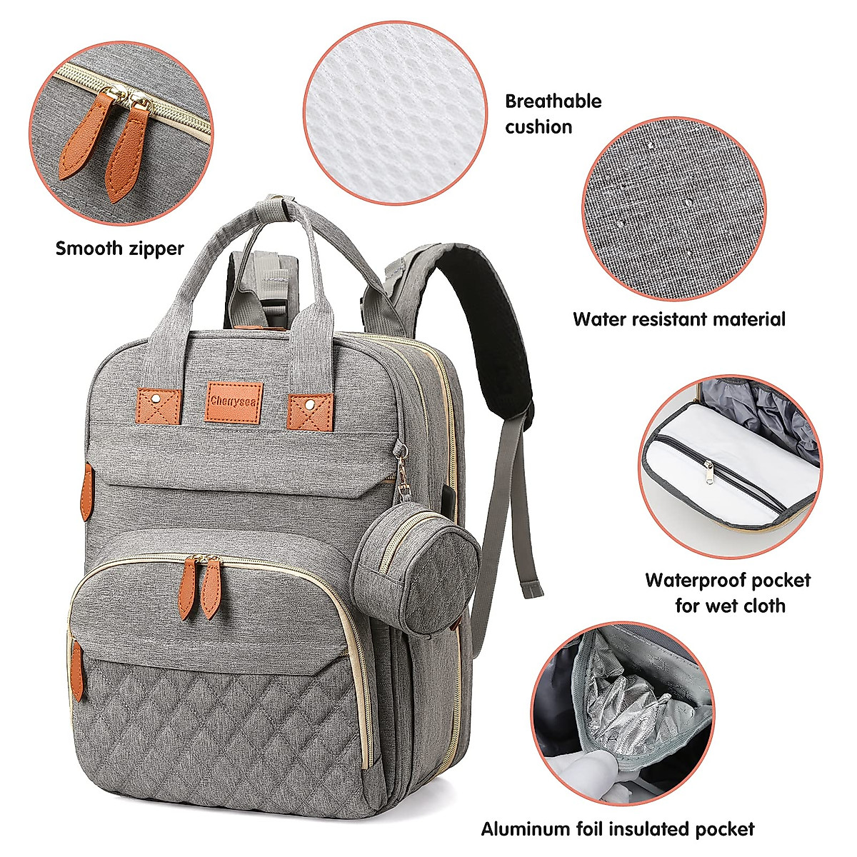 HB HOMEBOAT Diaper Bag with Changing Station,Baby Diaper Bags for Baby Boy Girl Large Diaper Bag Multifunctional Large Diaper Backpack Baby Mom Bag with Bassinet Stroller Straps - Grey