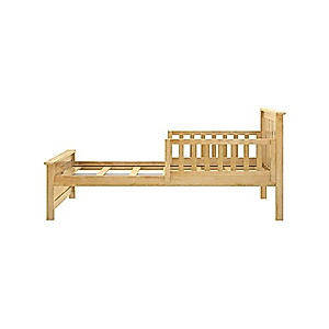 Max & Lily Twin Bed, Bed Frame with Headboard For Kids with 2 Guard Rails, Slatted, Natural