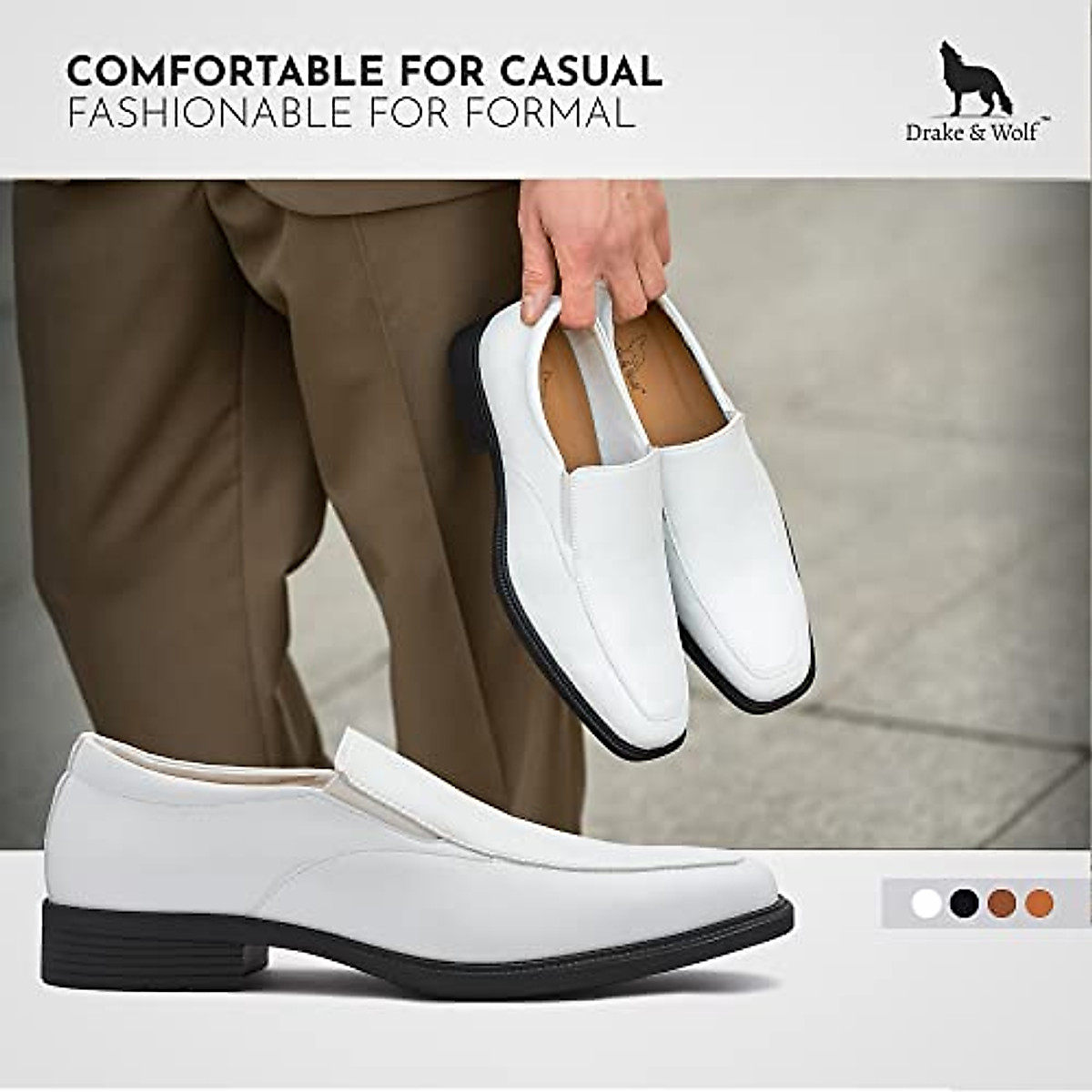 Drake & Wolf Mens Loafers - Classic Microfiber Leather Loafers for Men - Comfortable Slip On Dress Shoes - Formal White
